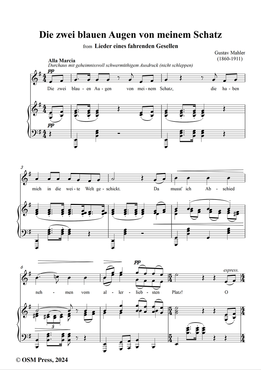 G. Mahler Die zwei blauen Augen von meinem Schatz – Open Sheet Music