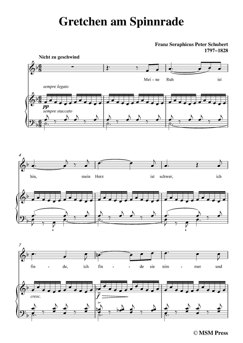 Schubert Gretchen am Spinnrade,for Voice and Piano – Open Sheet Music