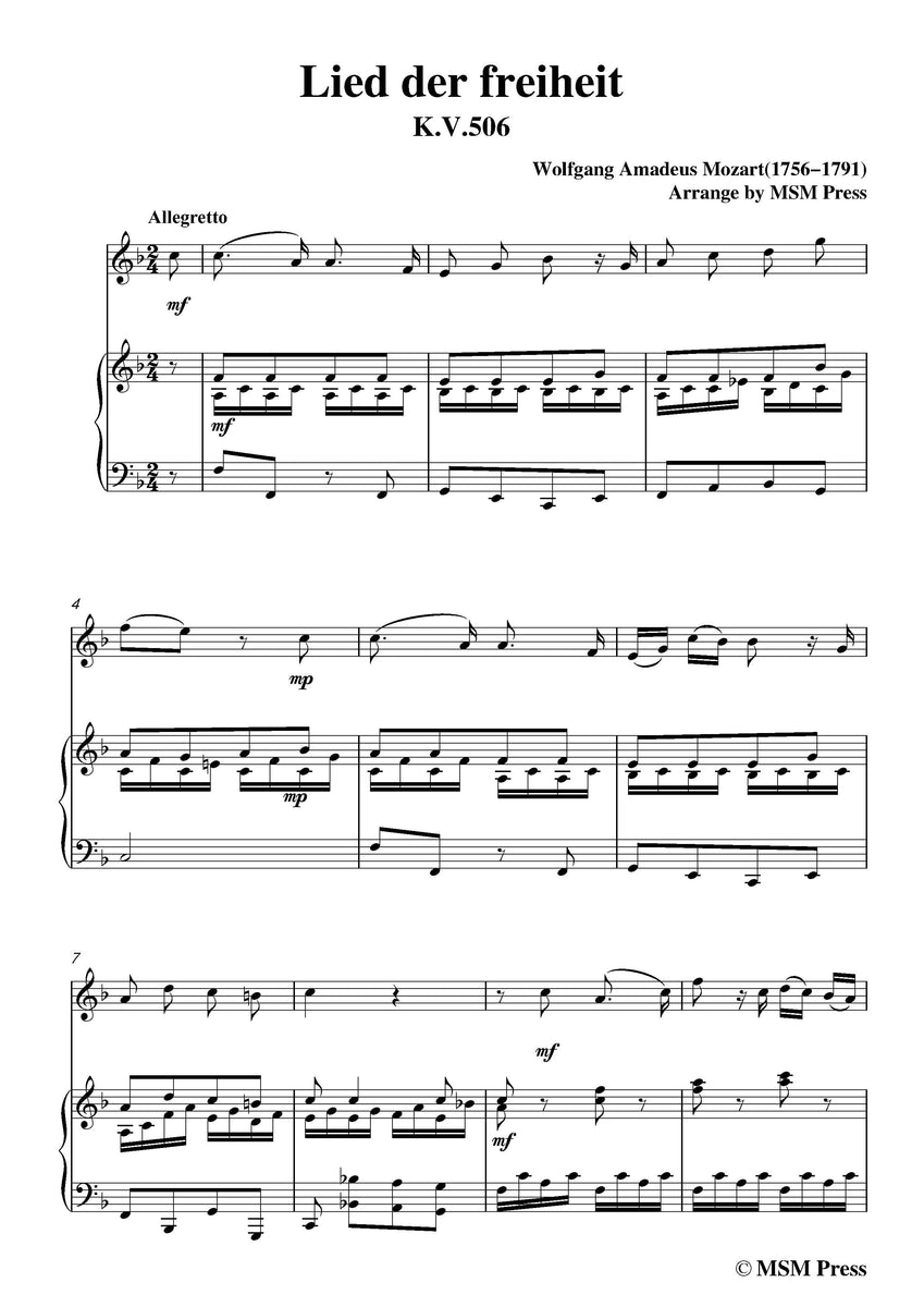 Mozart Lied der freiheit – Open Sheet Music