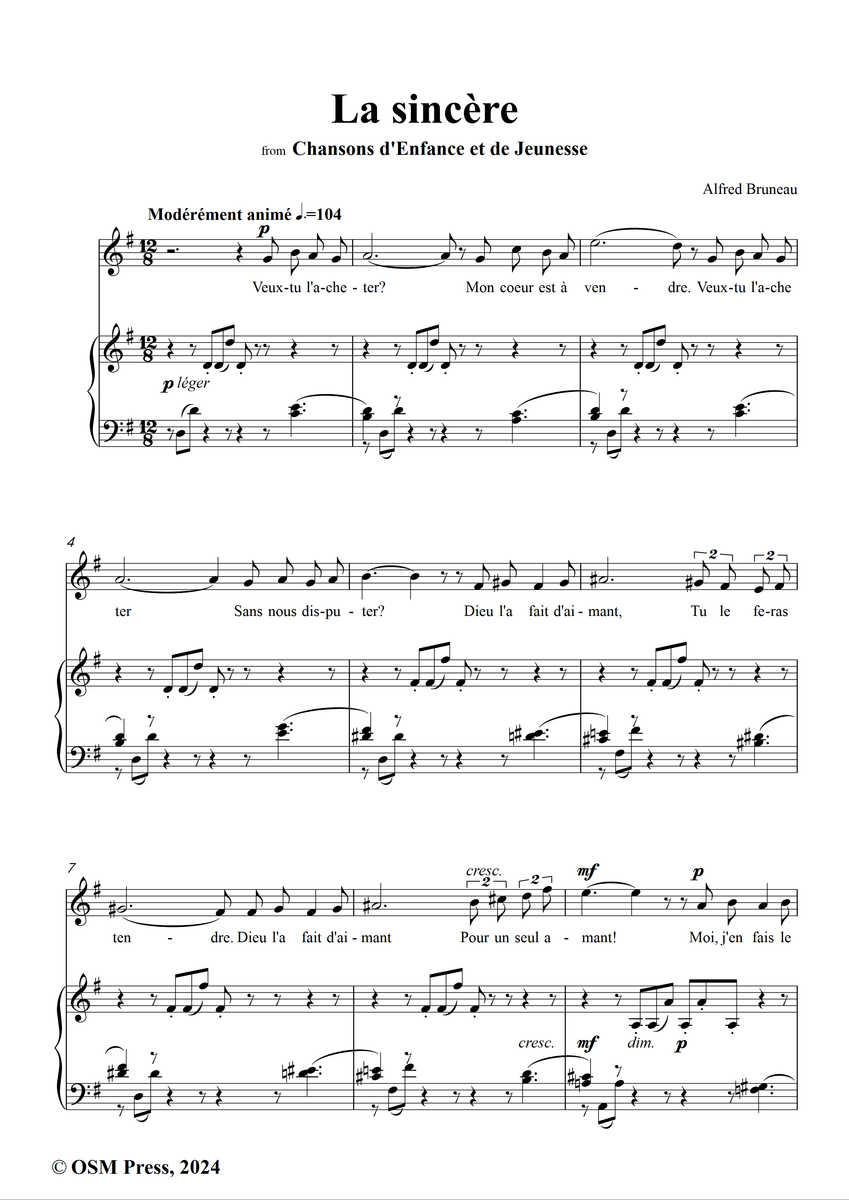 Alfred Bruneau La sincère – Open Sheet Music