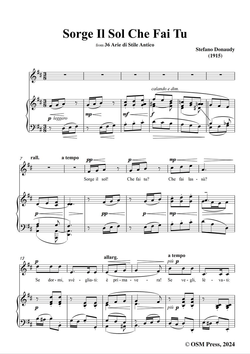 Donaudy Sorge Il Sol Che Fai Tu – Open Sheet Music