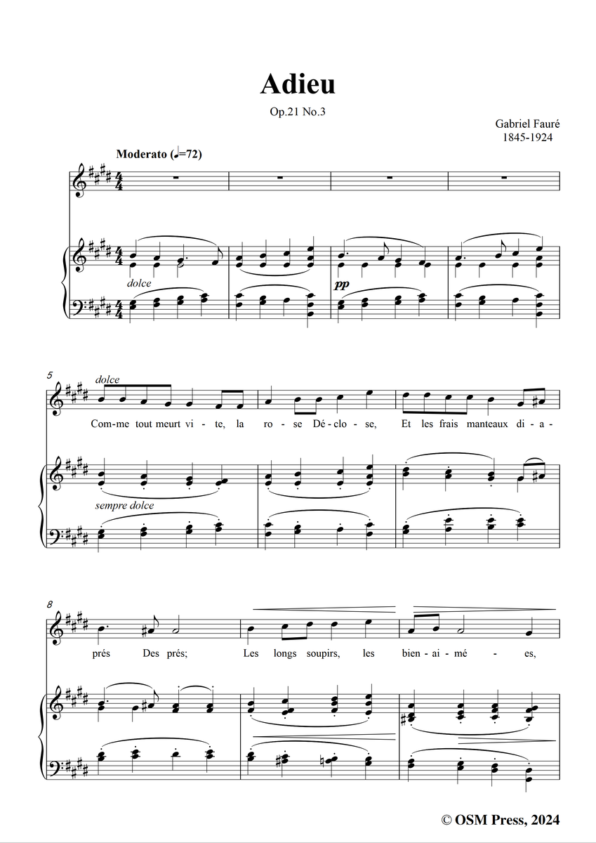 G. Fauré Adieu – Open Sheet Music