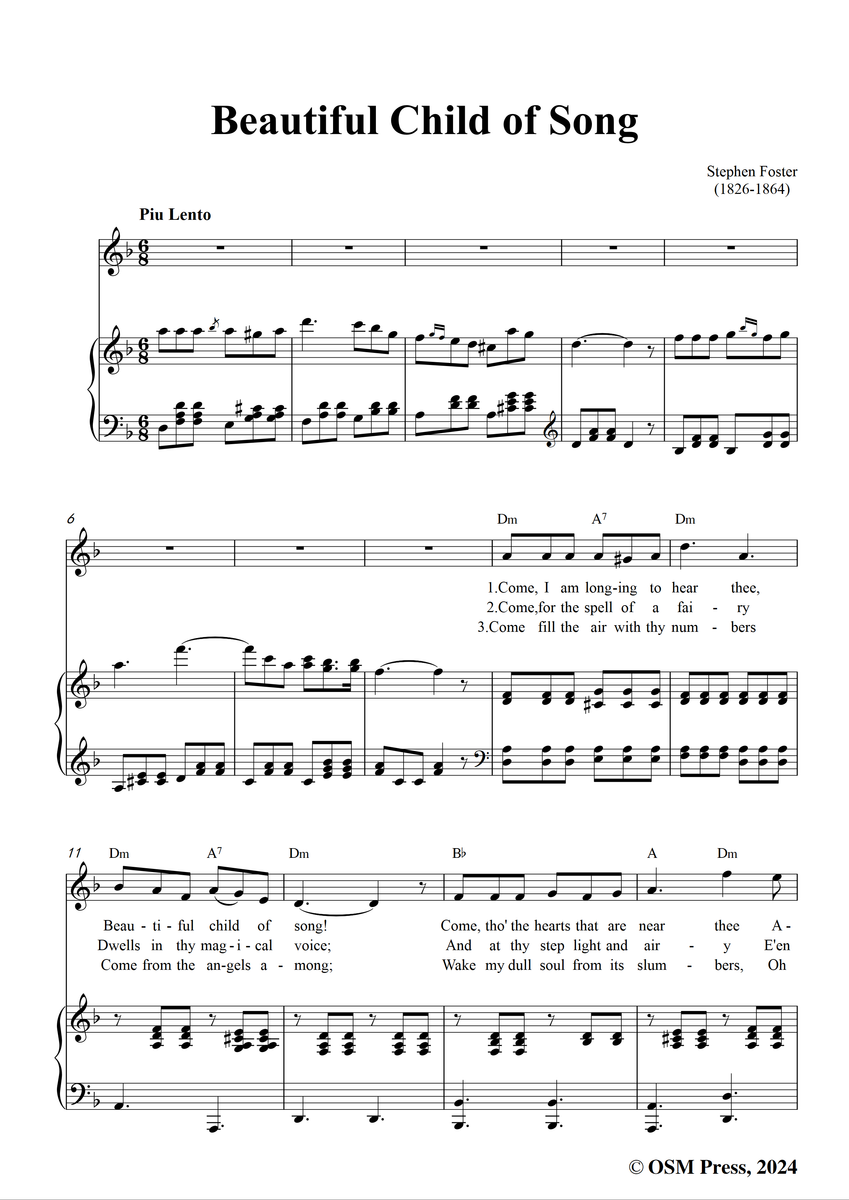 S. Foster Beautiful Child of Song – Open Sheet Music