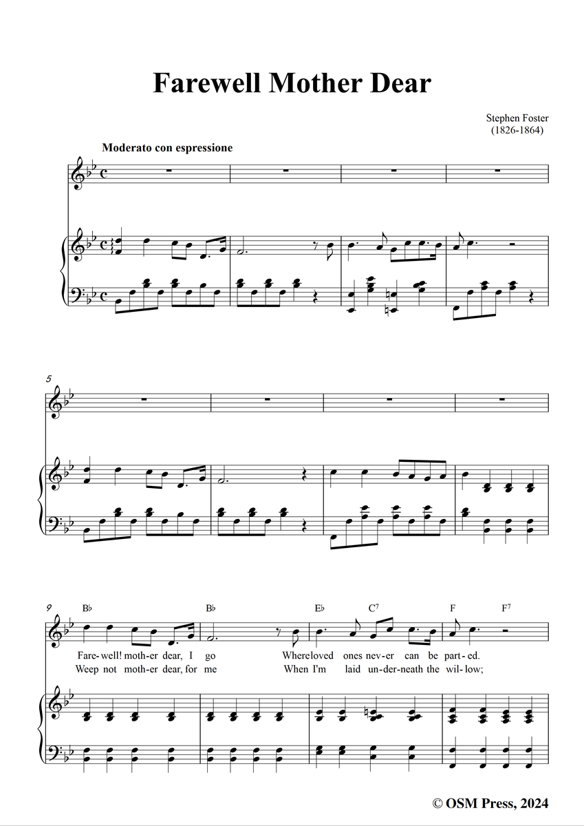 S. Foster Farewell Mother Dear – Open Sheet Music