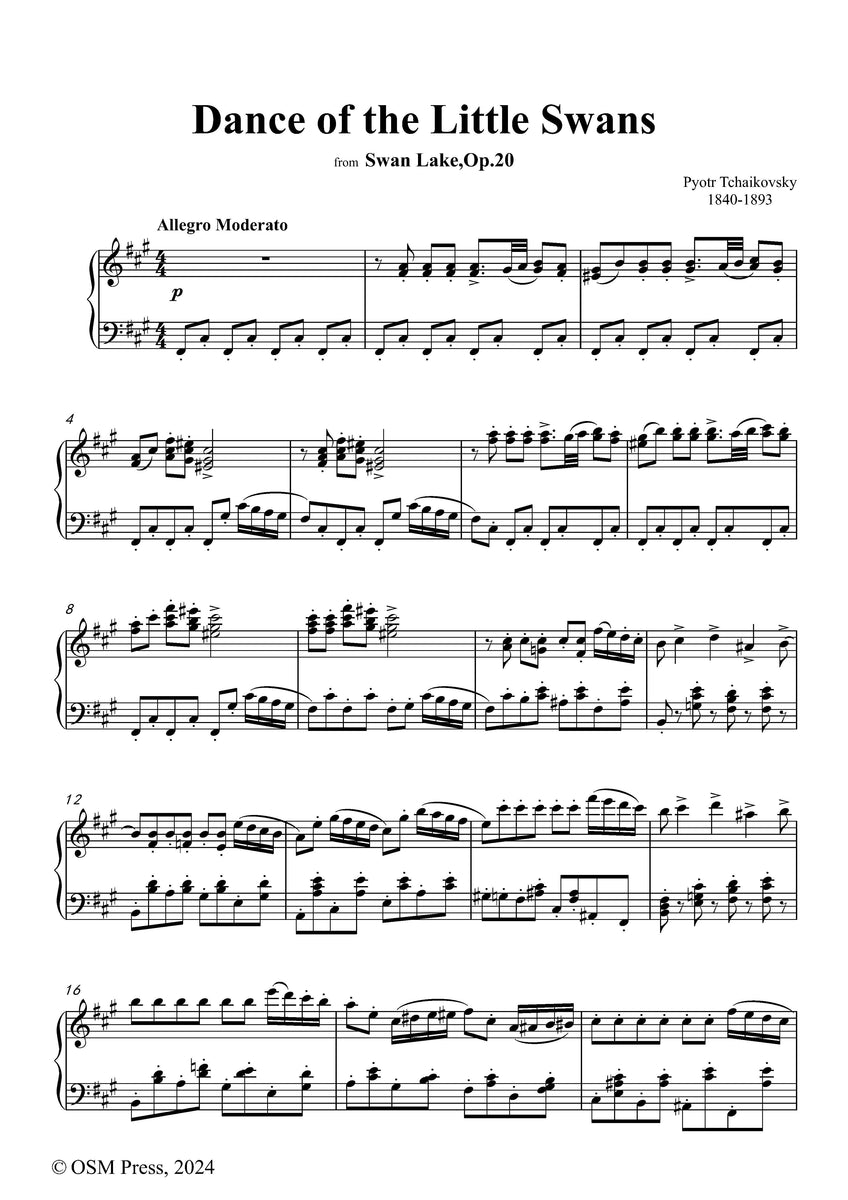 Tchaikovsky Dance of the Little Swans,for Piano – Open Sheet Music