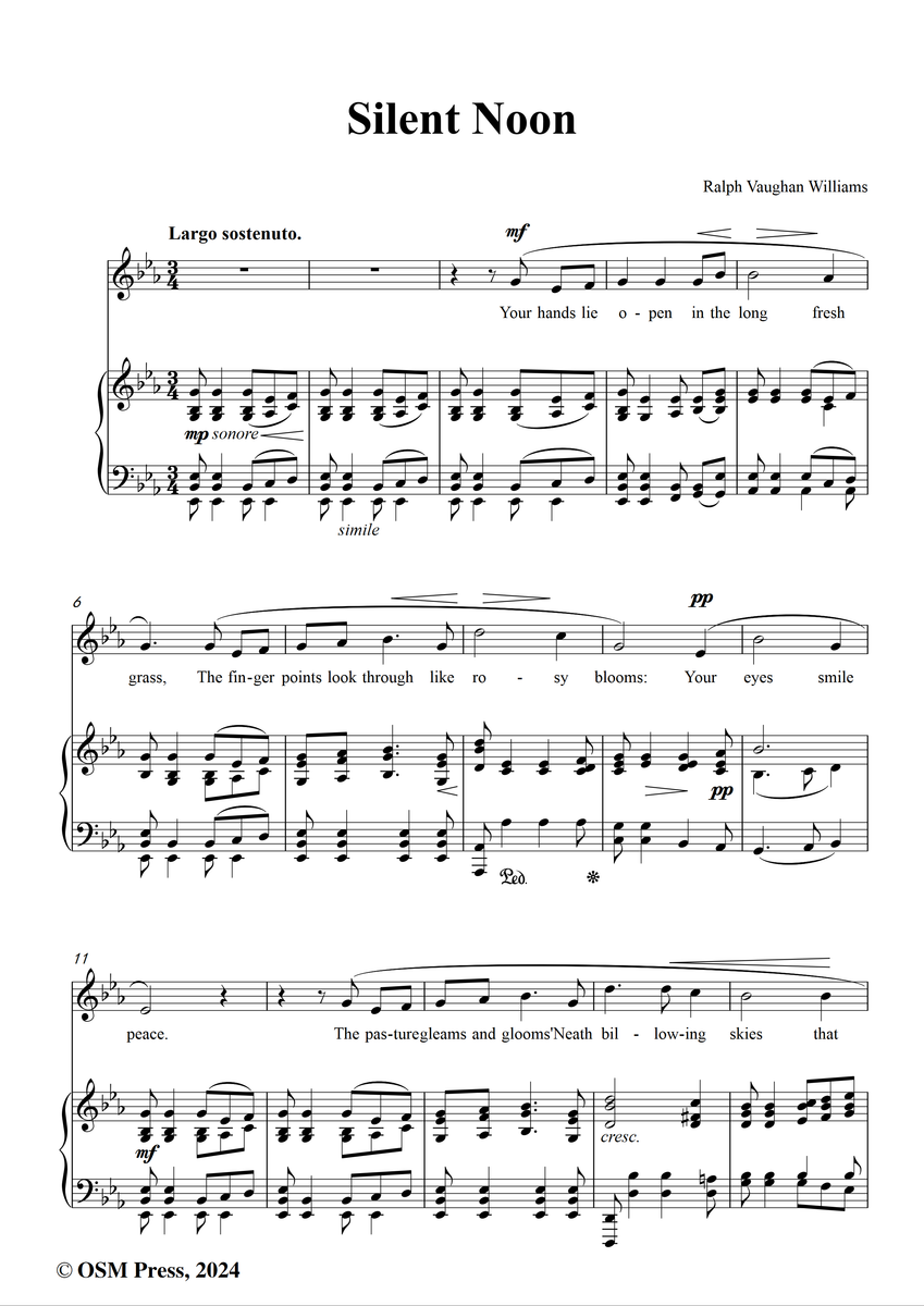 Vaughan Williams Silent Noon – Open Sheet Music