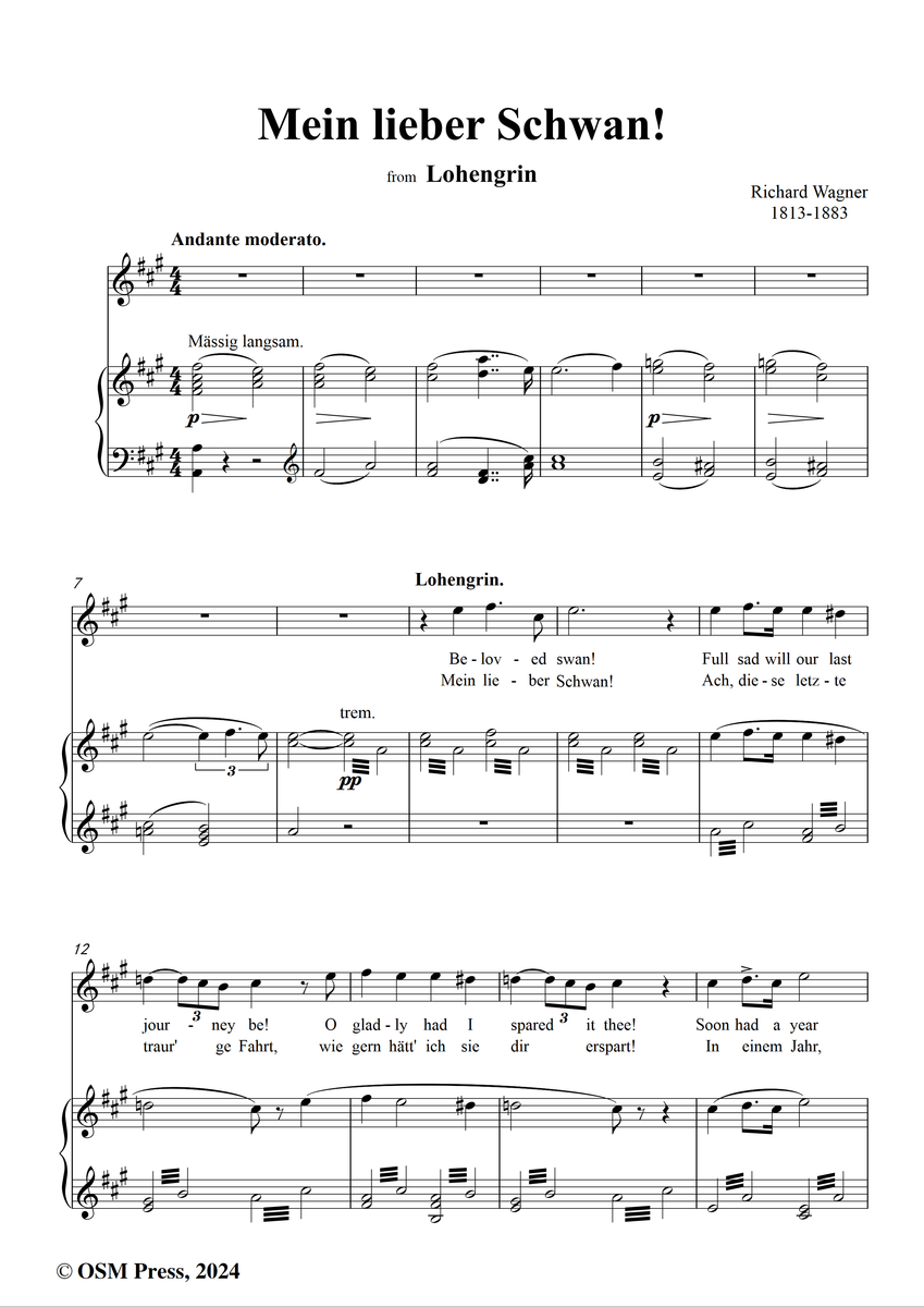 R. Wagner Mein lieber Schwan! – Open Sheet Music