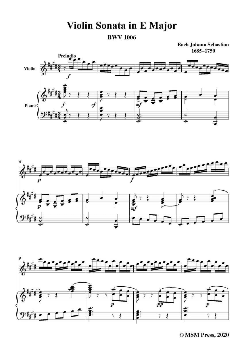 Bach,J.S. Violin Partita No.3,in E Major,BWV 1006 – Open Sheet Music