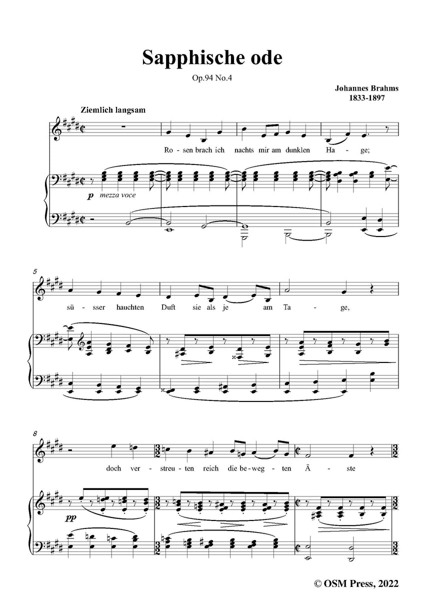 Brahms Sapphische ode,Op.94 No.4 – Open Sheet Music