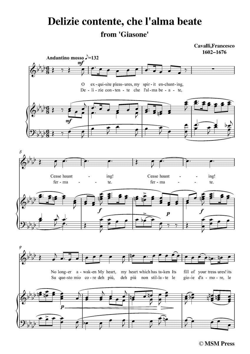 Cavalli Delizie contente, che l'alma beate – Open Sheet Music