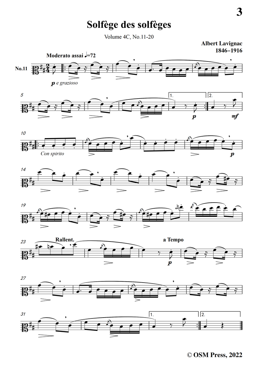 Lavignac Solfege des solfeges,Volum 4C No.11 20,for Voice – Open Sheet ...