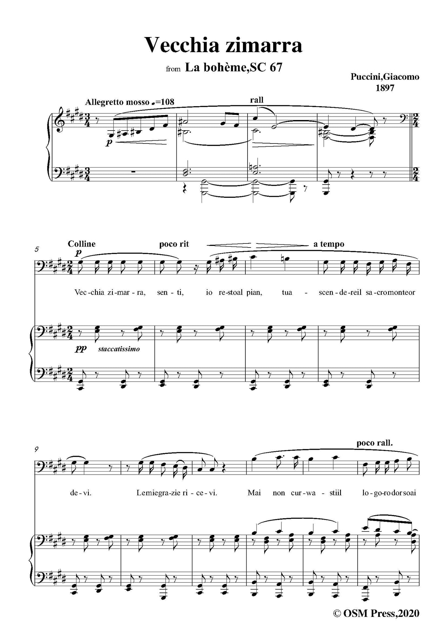 Puccini Vecchia zimarra – Open Sheet Music