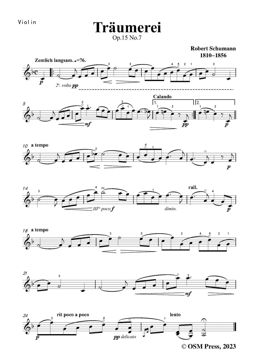 Schumann Traumerei,from Kinderszenen,Op.15 No.7,for Violin&Piano – Open ...