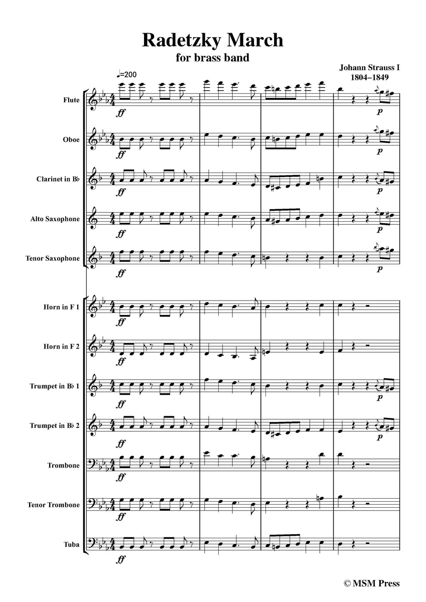 Johann Strauss I Radetzky March,for Brass Band – Open Sheet Music