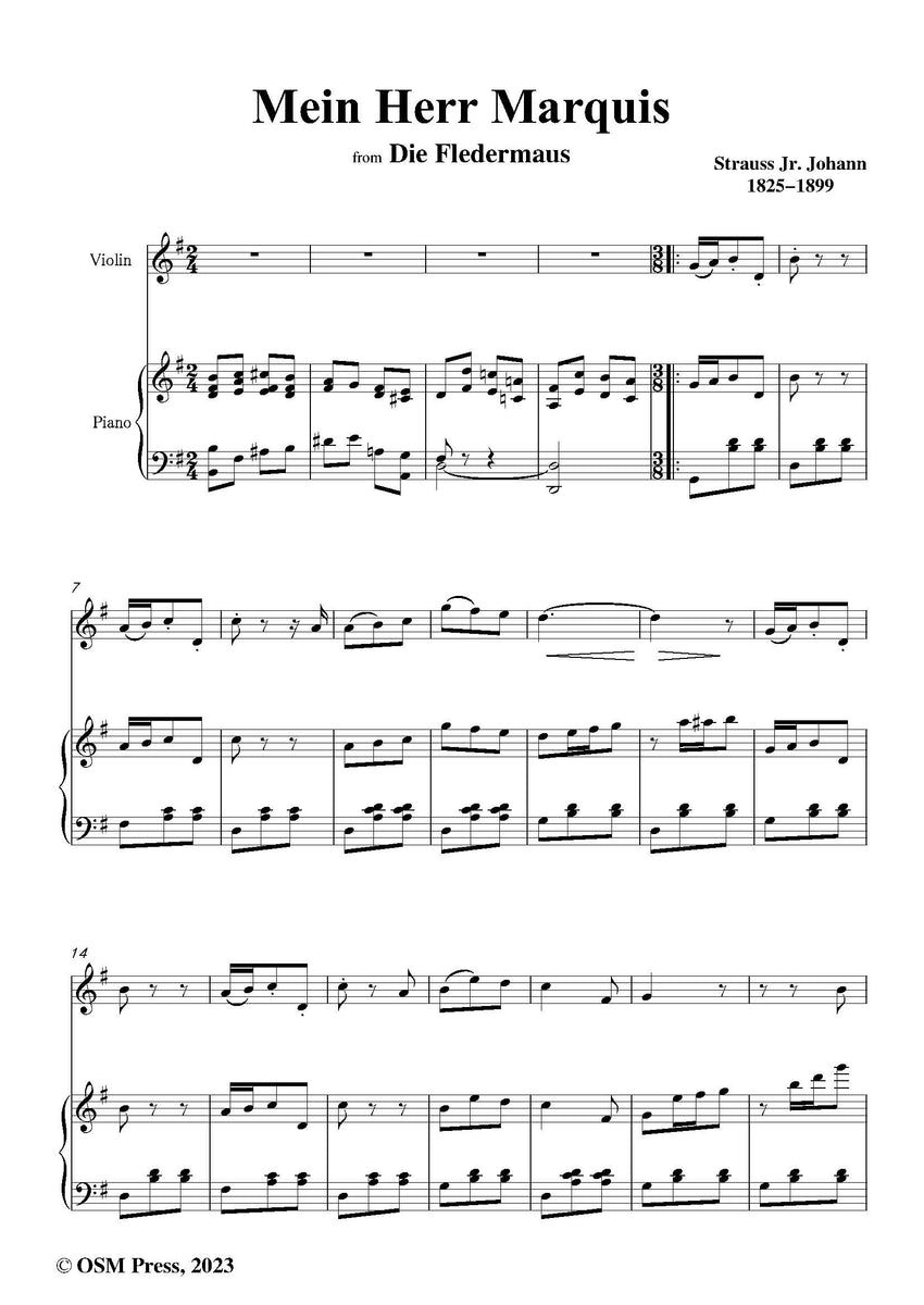 Johann Strauss II Mein Herr Marquis(Laughing Song),for Violin&Pno ...