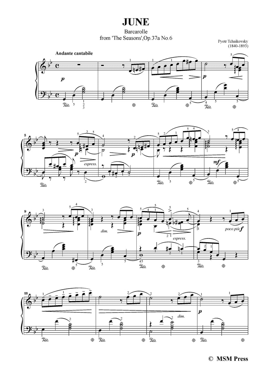 Tchaikovsky June,Barcarolle,from 'The Seasons',Op.37a No.6 – Open Sheet ...