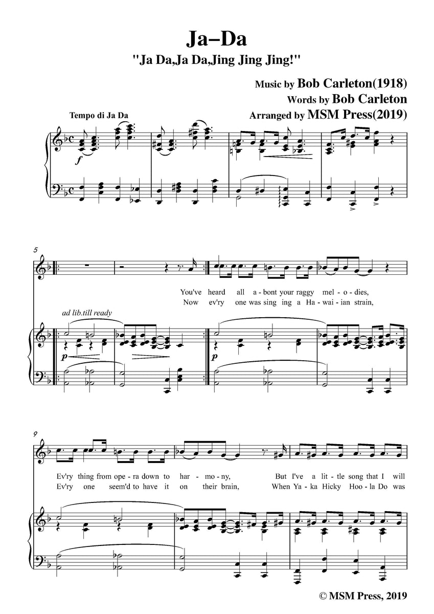 Bob Carleton Ja Da – Open Sheet Music